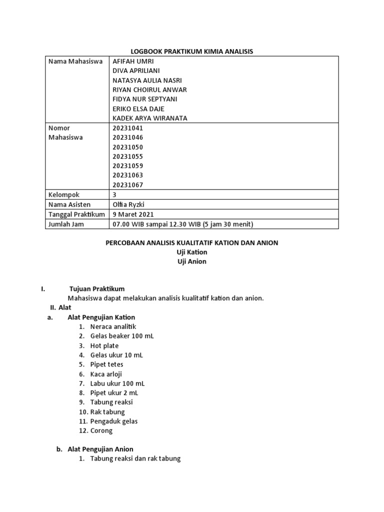 Logbook 1 Praktikum Kimia Analisis | PDF