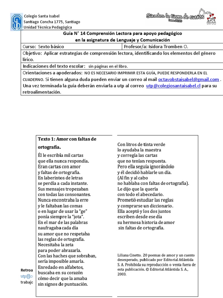 Guía Nº14 Lenguaje Sexto - Comprensión Lectora Poesía | PDF | Poesía ...