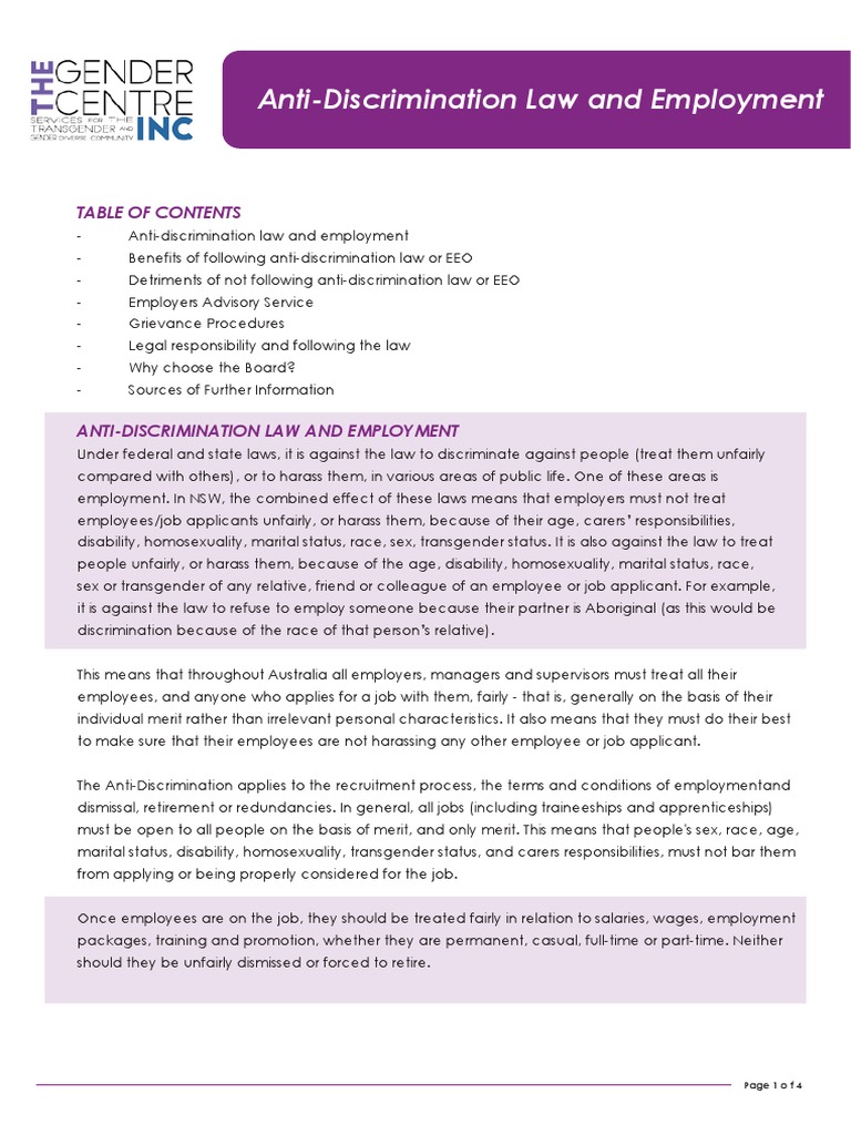 Anti-Discrimination Law and Employment | PDF | Employment | Legal Liability