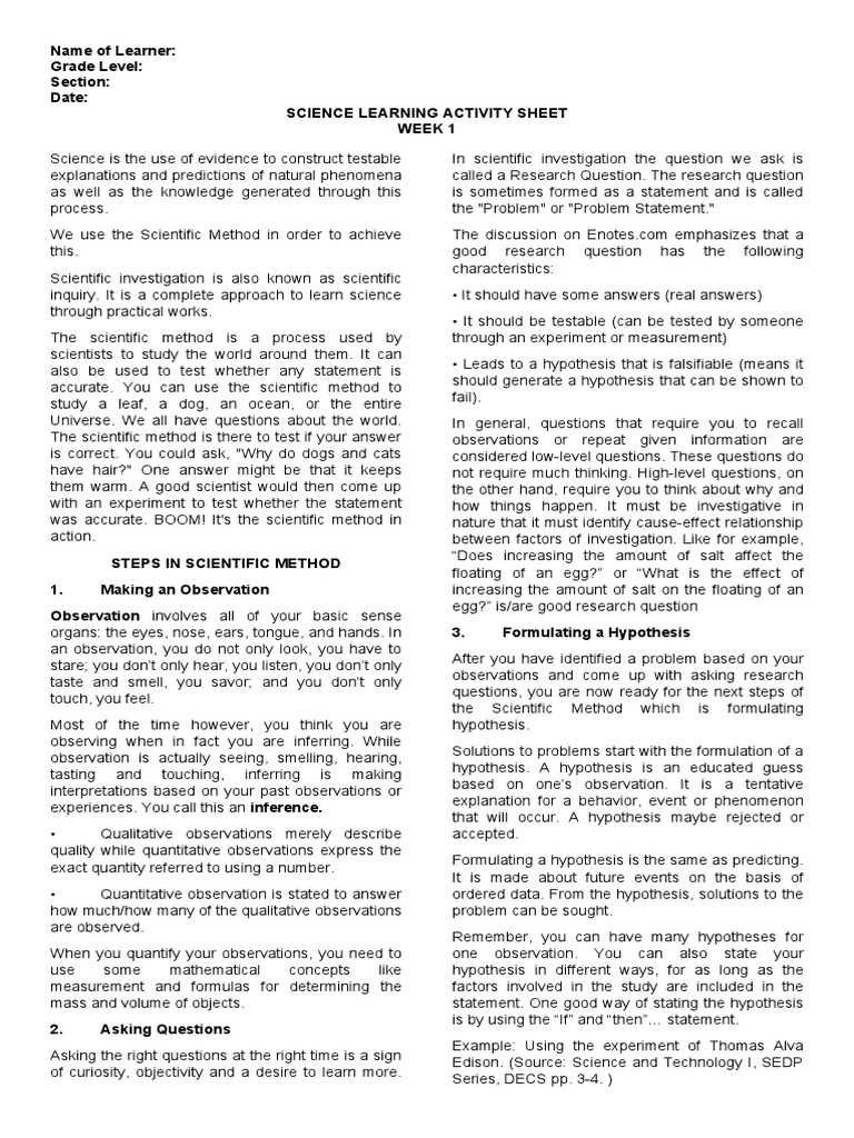Applying the Scientific Method in Class | PDF | Scientific Method ...