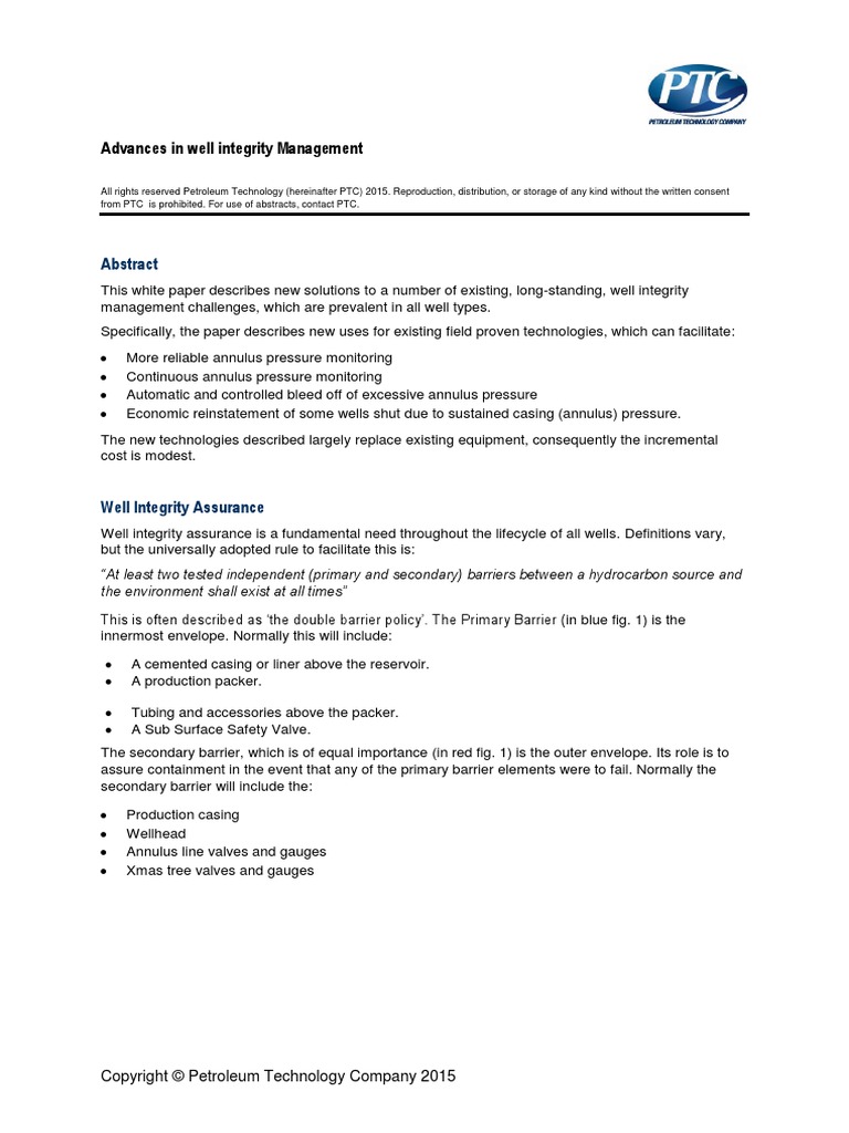 Advances in Well Integrity | PDF | Casing (Borehole) | Valve