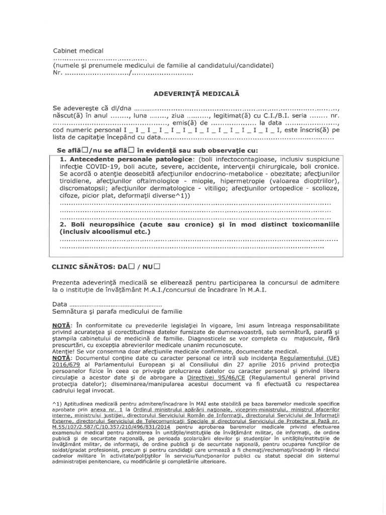 Anexa 7 Adeverinta Medicala | PDF