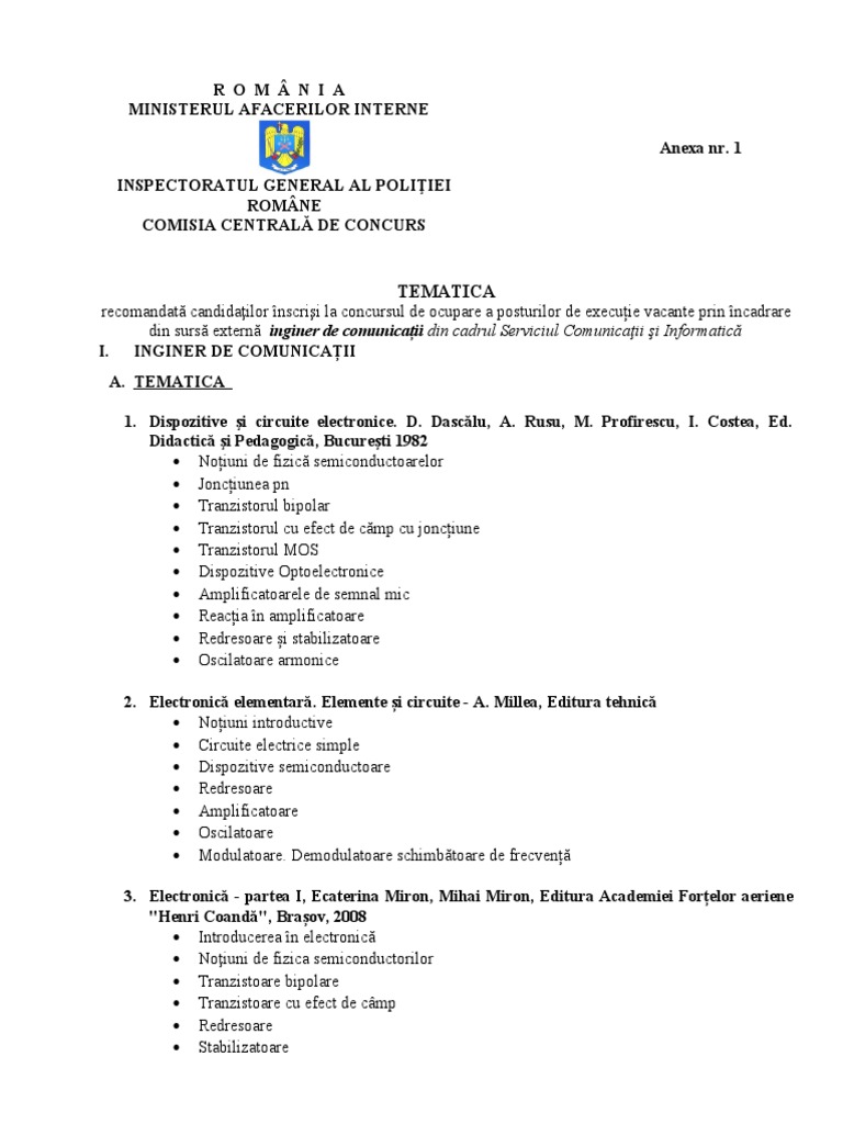 Anexa 1 - Tematica Si Bibliografia | PDF