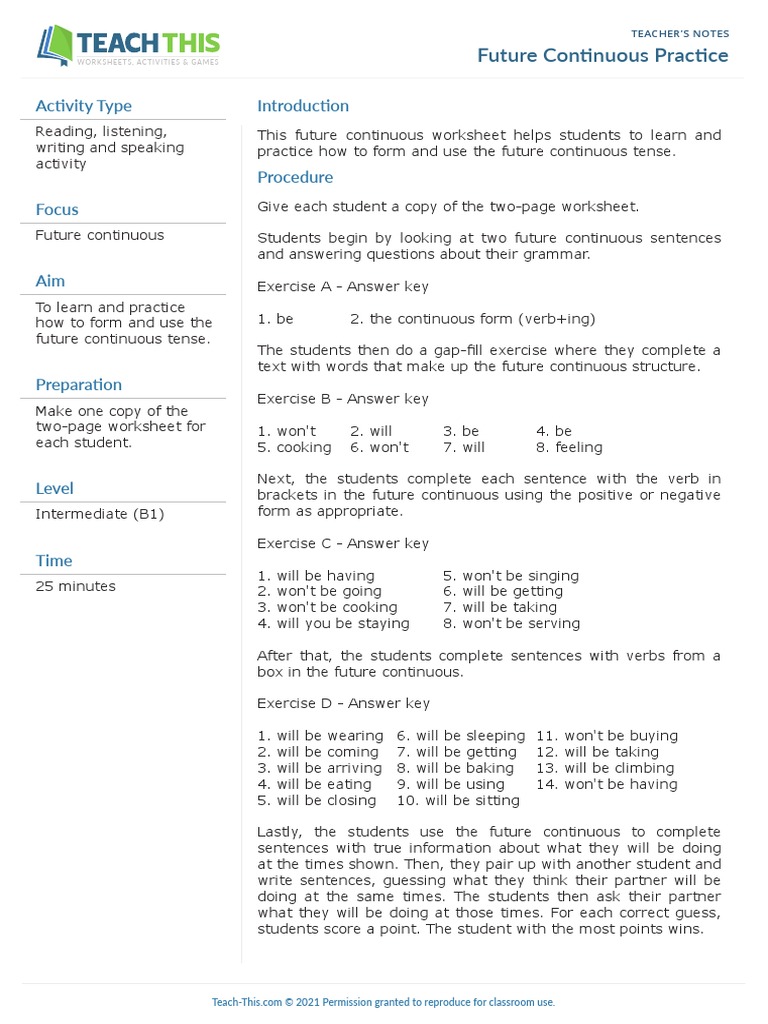Future Continuous Practice | PDF | Verb