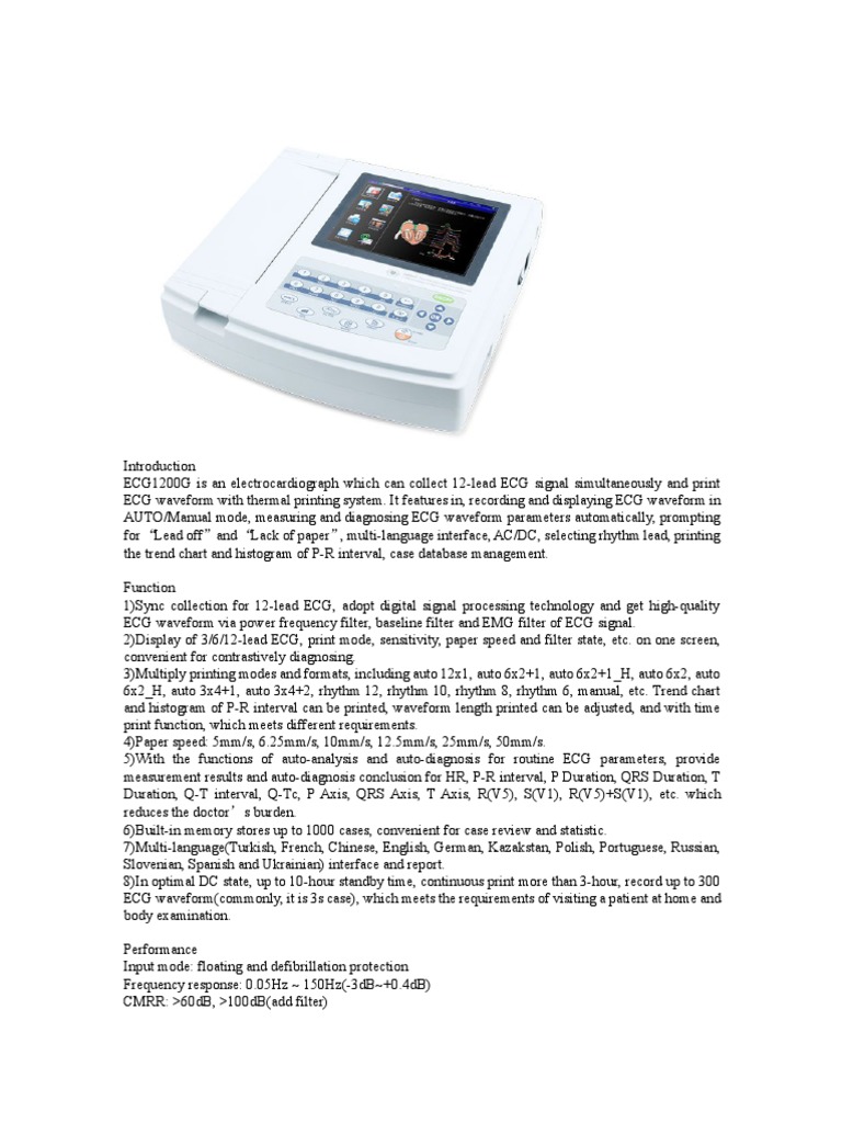 ECG1200G Technical Specification Caltalog | PDF | Electrocardiography | Electricity
