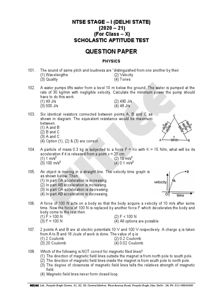 QP - Delhi - Ntse Stage 1 (2020-21) - Sat | PDF | Area | Stratosphere