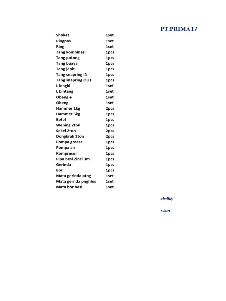 PT - Primatama: Abellity Wiem | PDF