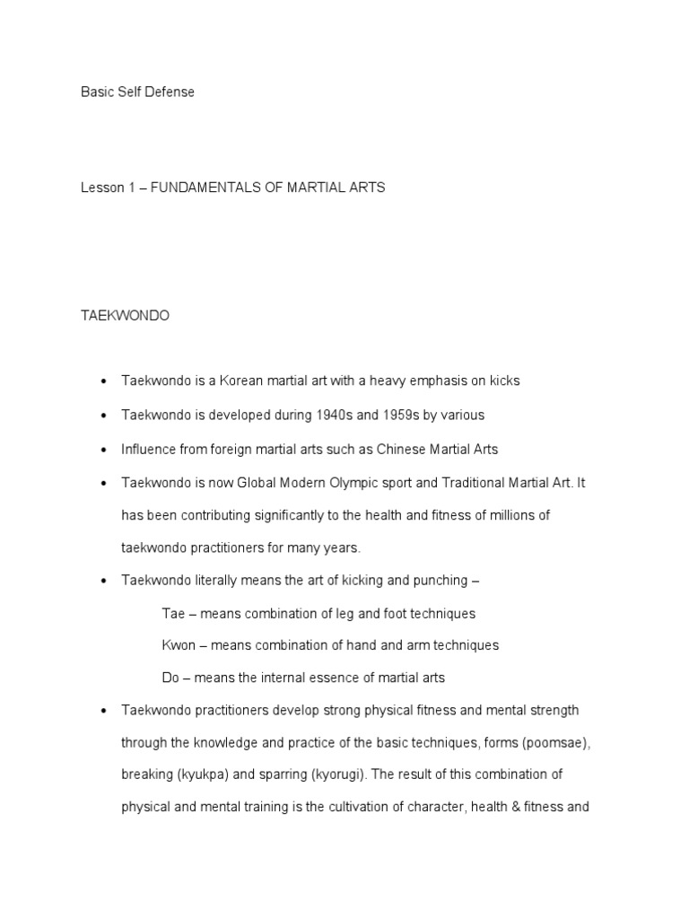 Basic Self Defense - Lessons | PDF | Taekwondo | Hobbies