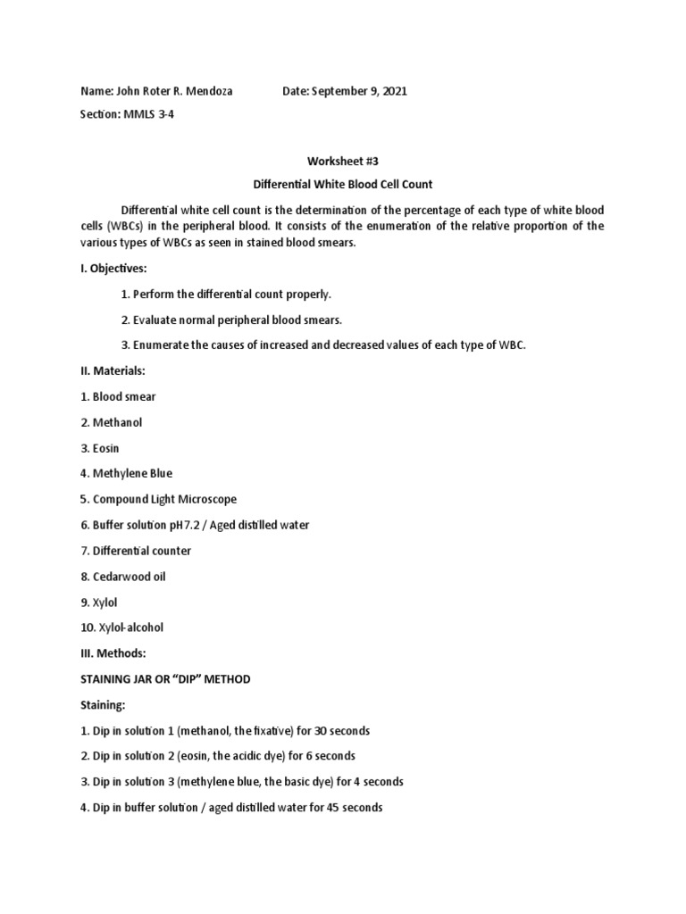 Differential White Blood Cell Count Guide | PDF | Staining | Clinical ...