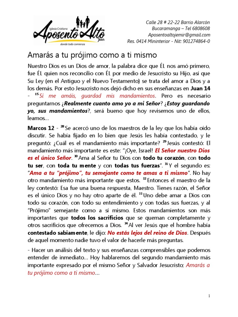 Amarás A Tu Prójimo Como A Ti Mismo | PDF | Jesús | Amor