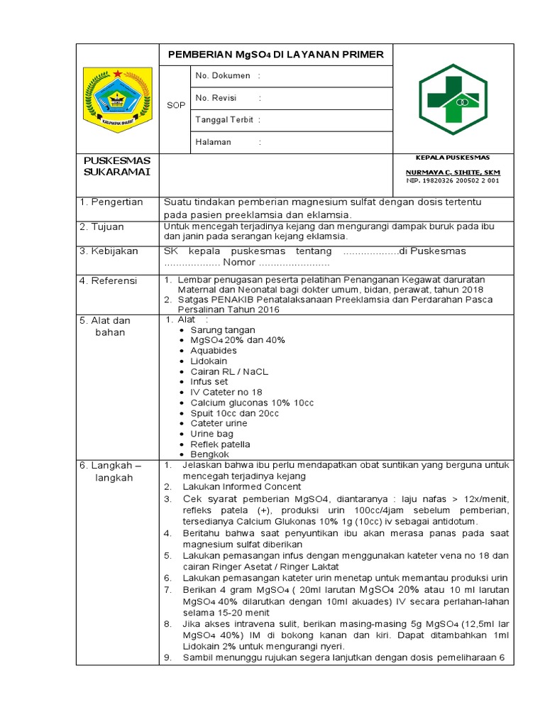 Sop Pemberian Mgso4 | PDF