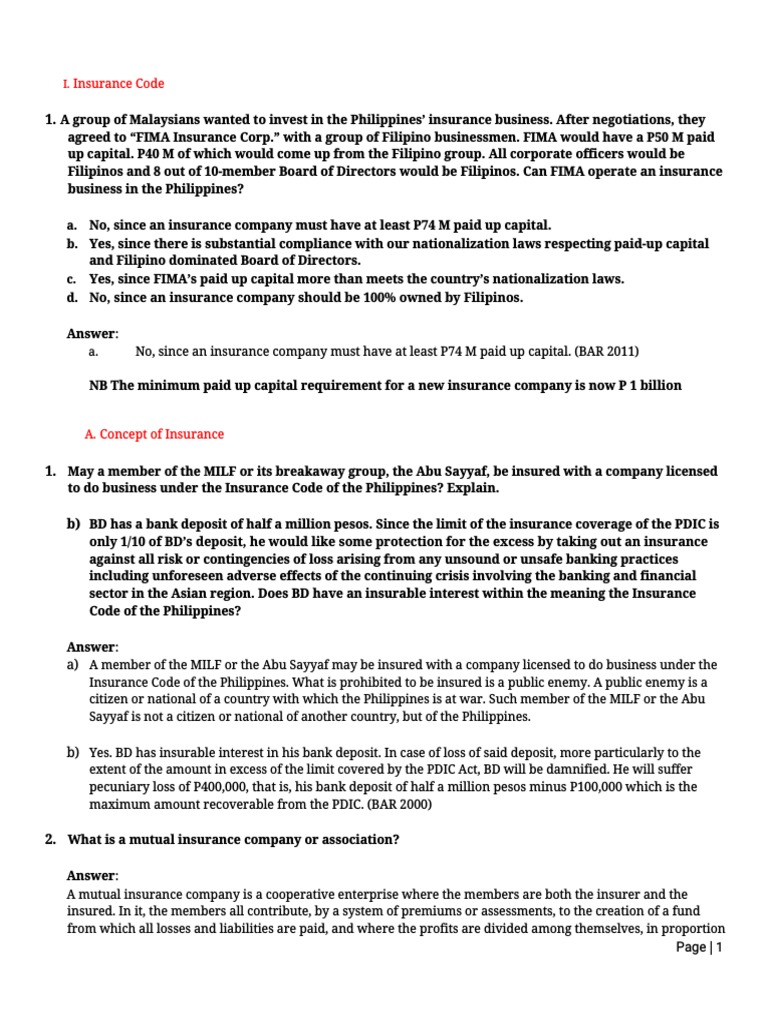 Insurance Bar Question | PDF | Common Law | Private Law