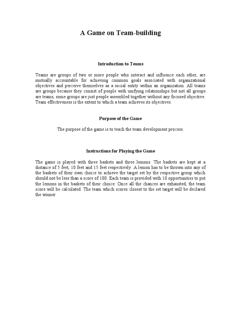 A Game On Team Building | PDF