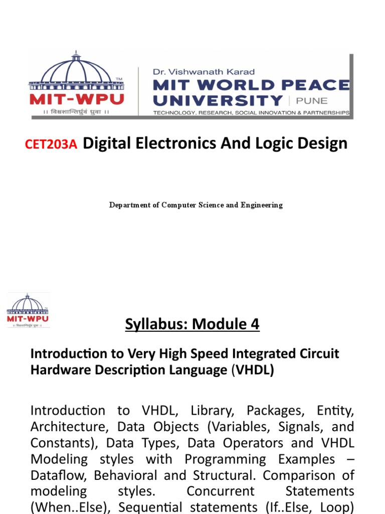 Digital Electronics and Logic Design: CET203A | PDF | Hardware Description Language | Vhdl