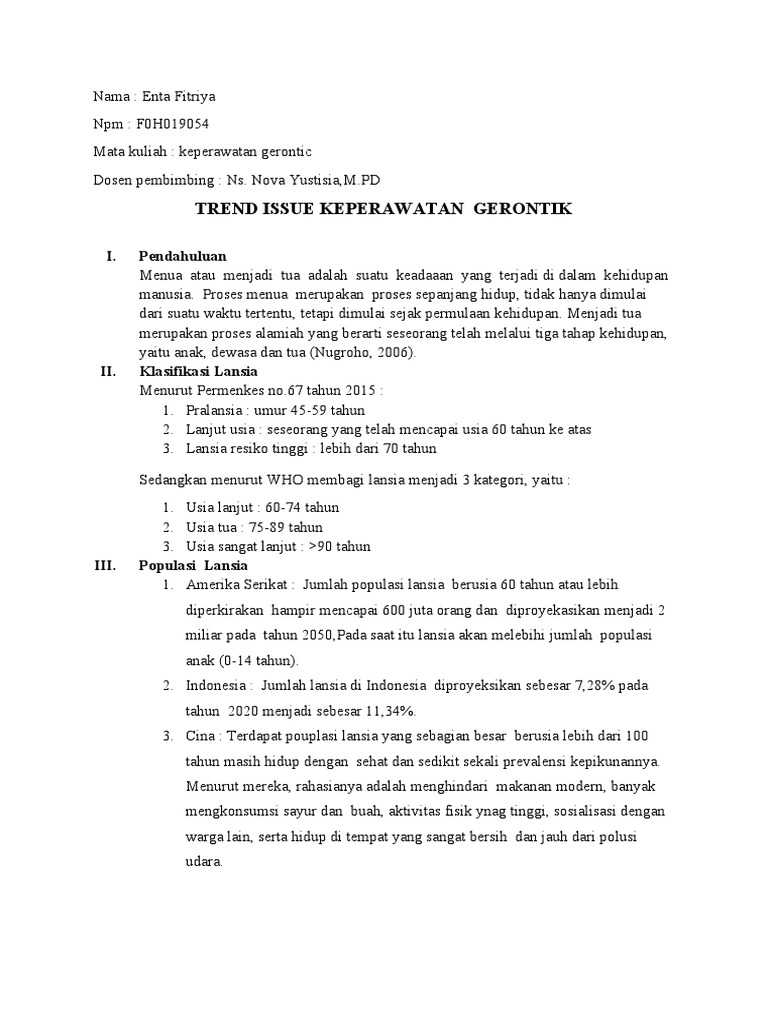 Tugas Topik 3 Gerontik Enta Fitriya | PDF | Pengembangan Diri | Kesehatan Holistik