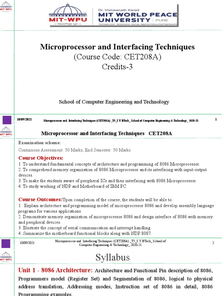 Microprocessor and Interfacing Techniques: (Course Code: CET208A) Credits-3 | Download Free PDF ...