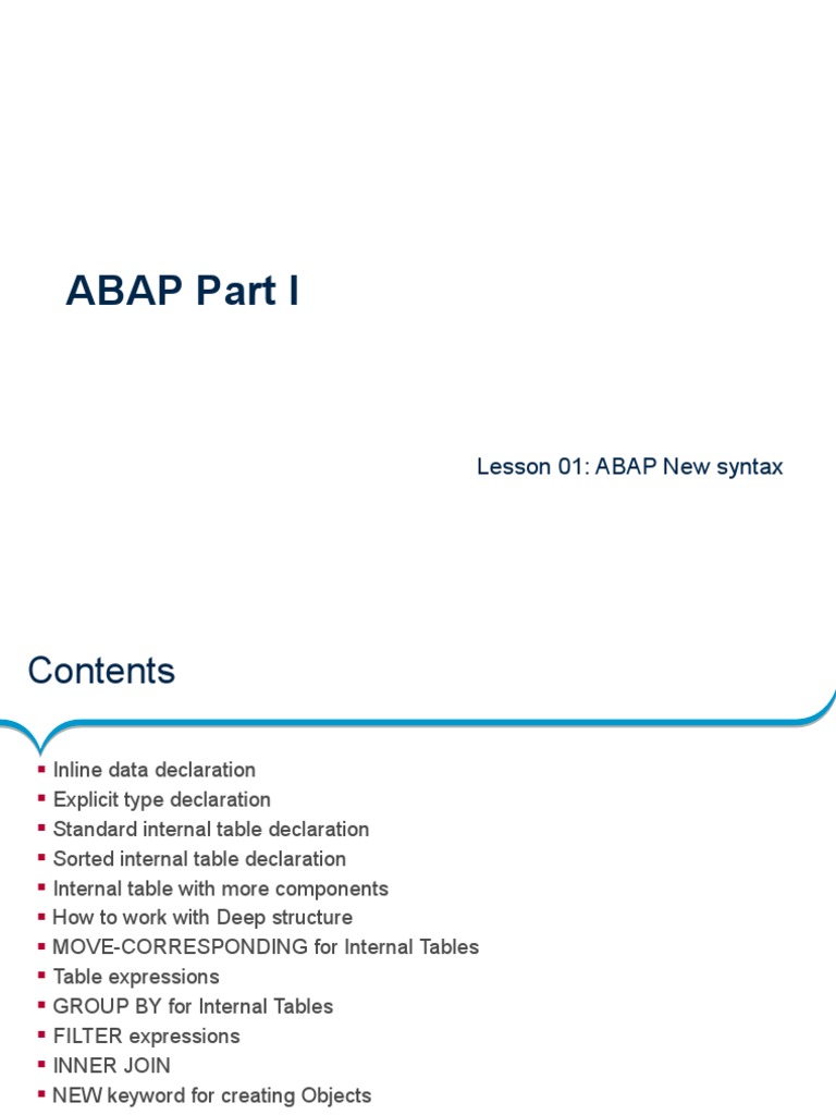 HANA ABAP New Syntax | Download Free PDF | Control Flow | Software
