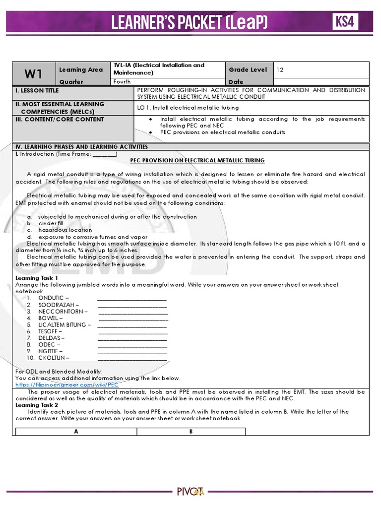 q4 TVL Eim 12 Week 1 | PDF | Manufactured Goods | Equipment