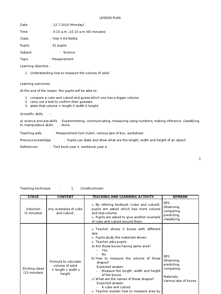 RPH Sains Tahun 4 | PDF
