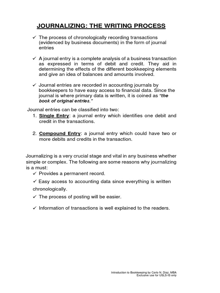 Journalizing: The Writing Process: "The Book of Original Entries ...