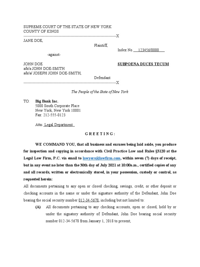 Bank Subpoenas - Template | PDF | Subpoena | Banks