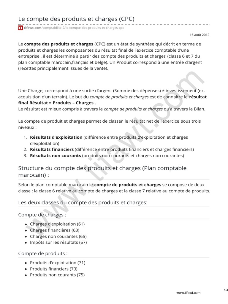 Compte des Produits et Charges CPC | PDF | Comptabilité | Dépréciation