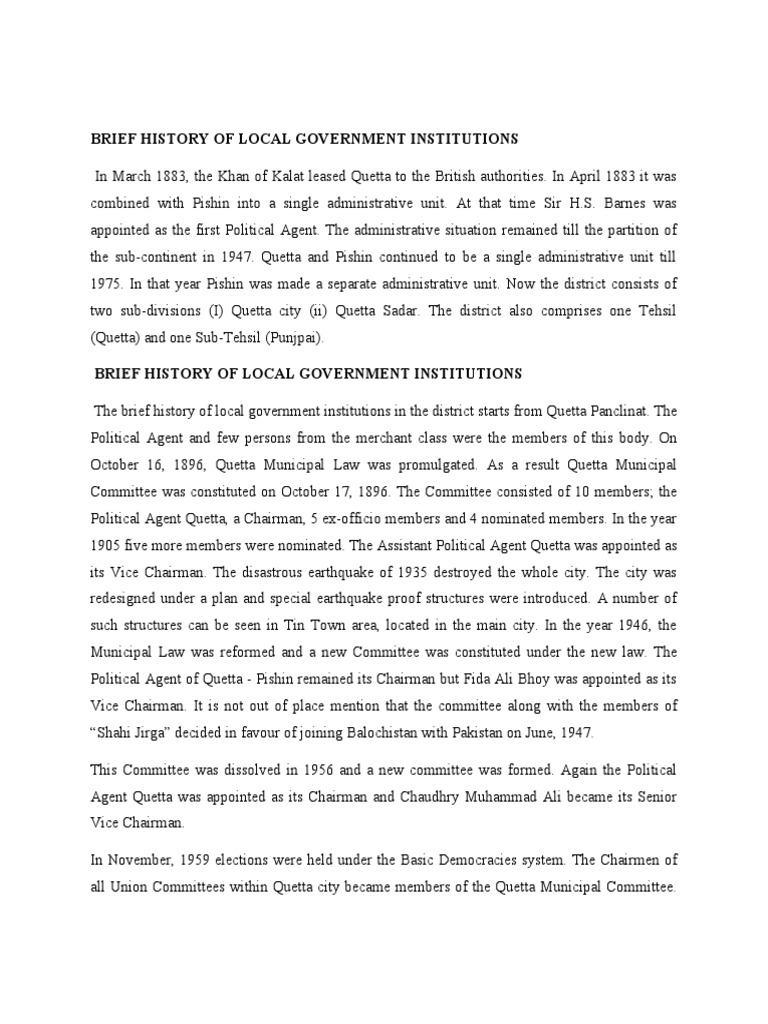 Brief History of Local Government Institutions | PDF | Non Governmental ...