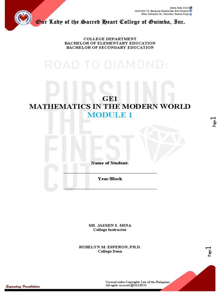 Template Module 1 On GE1 Mathematics in The Modern World BSIT BSHM ...