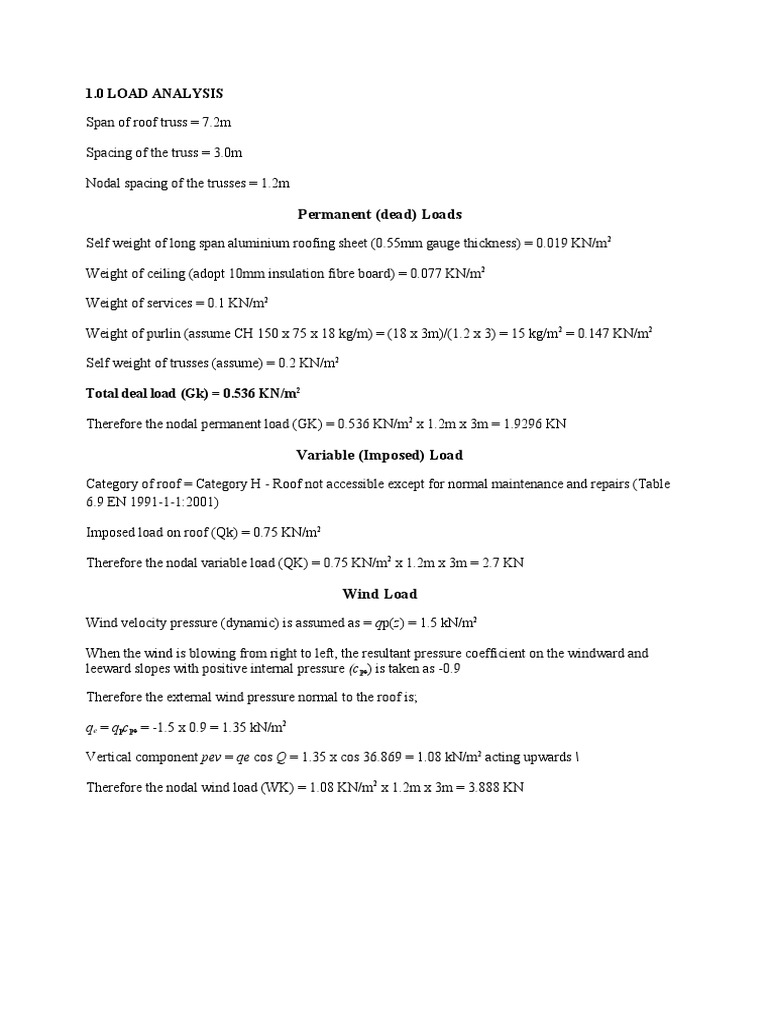 Permanent (Dead) Loads: 1.0 Load Analysis | PDF | Truss | Civil Engineering