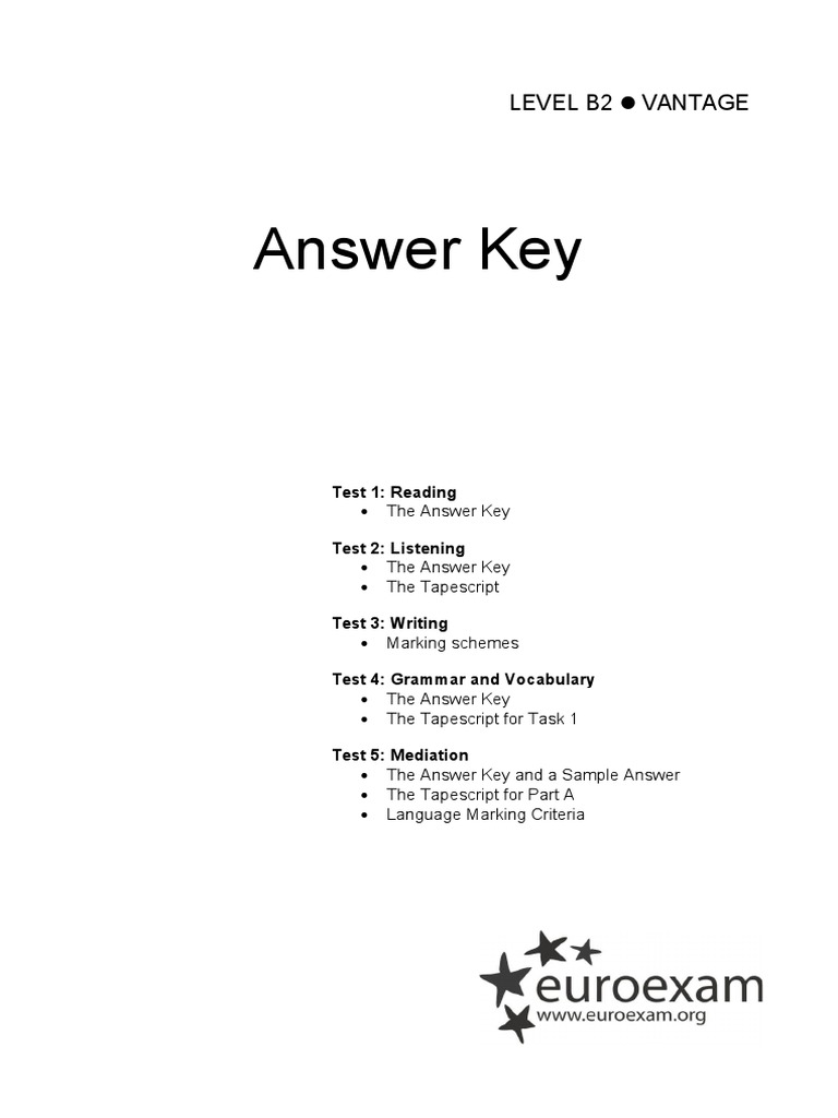 Answer Key: Level B2 Vantage | PDF