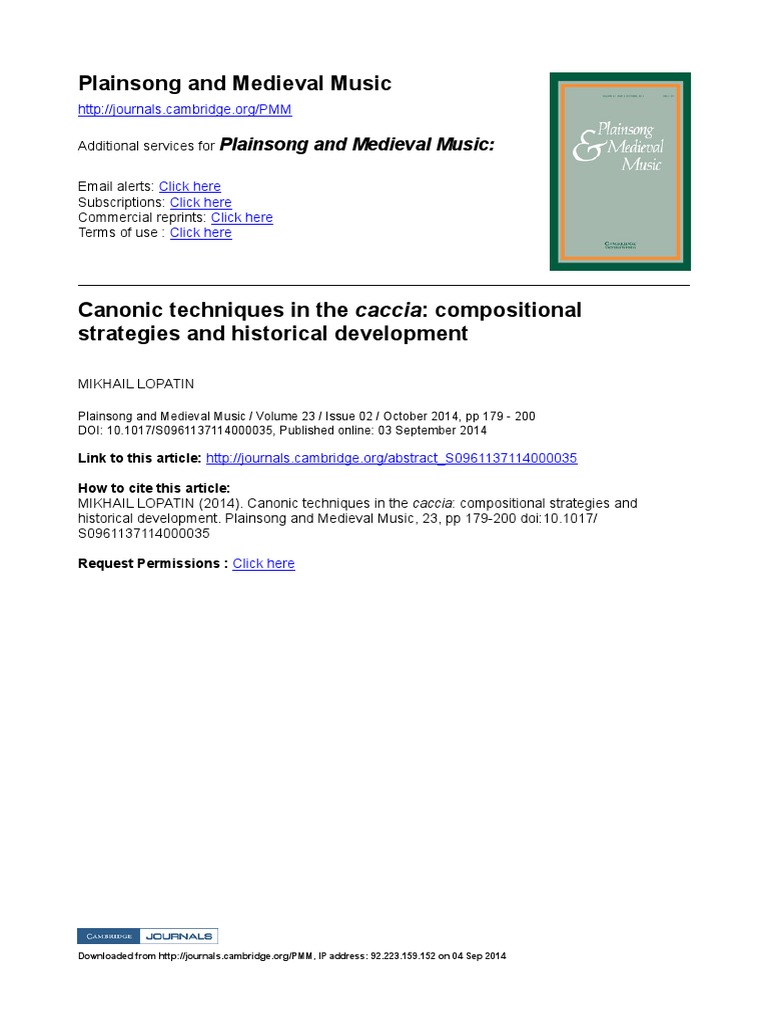 Canonic Techniques in The Caccia Composi | PDF | Music Theory | Musical ...