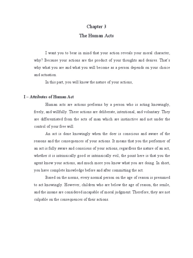 Chapter 3 The Human Acts | PDF | Intention | Free Will