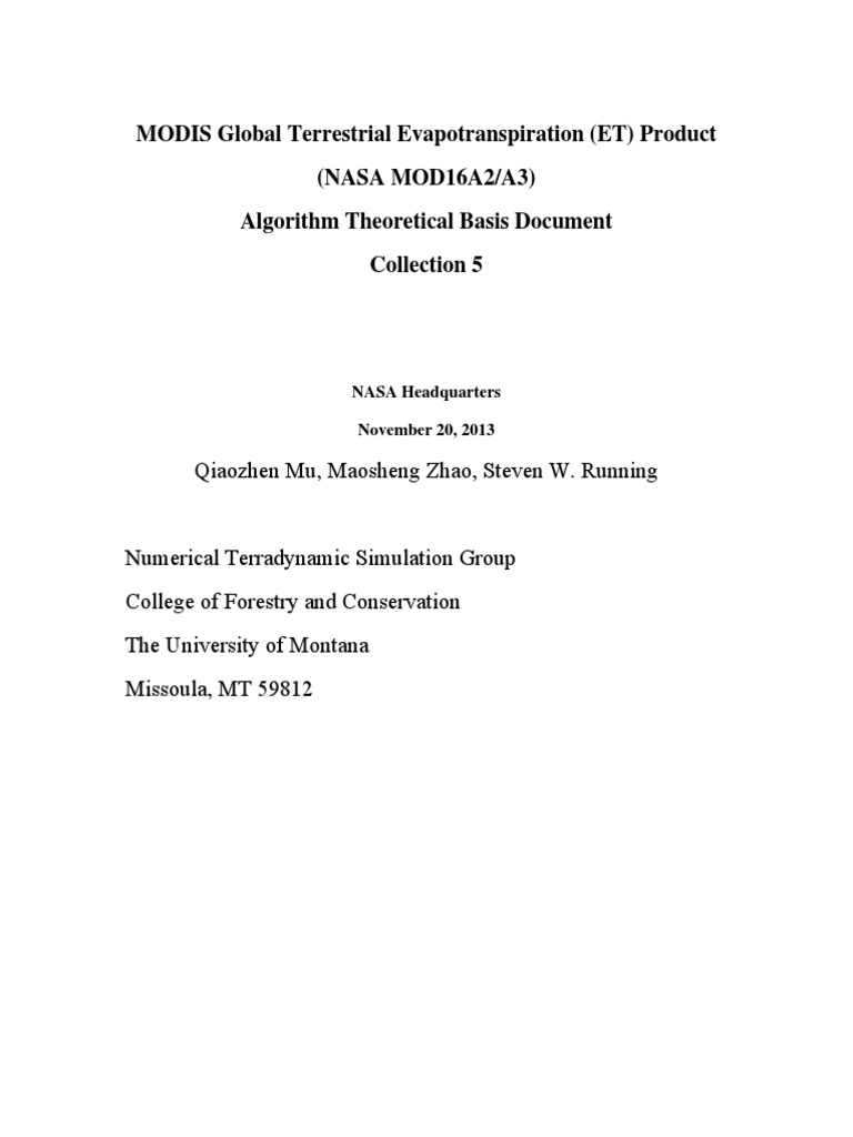 MOD16ATBD (Manual Completo) Modis | PDF | Evapotranspiration | Water