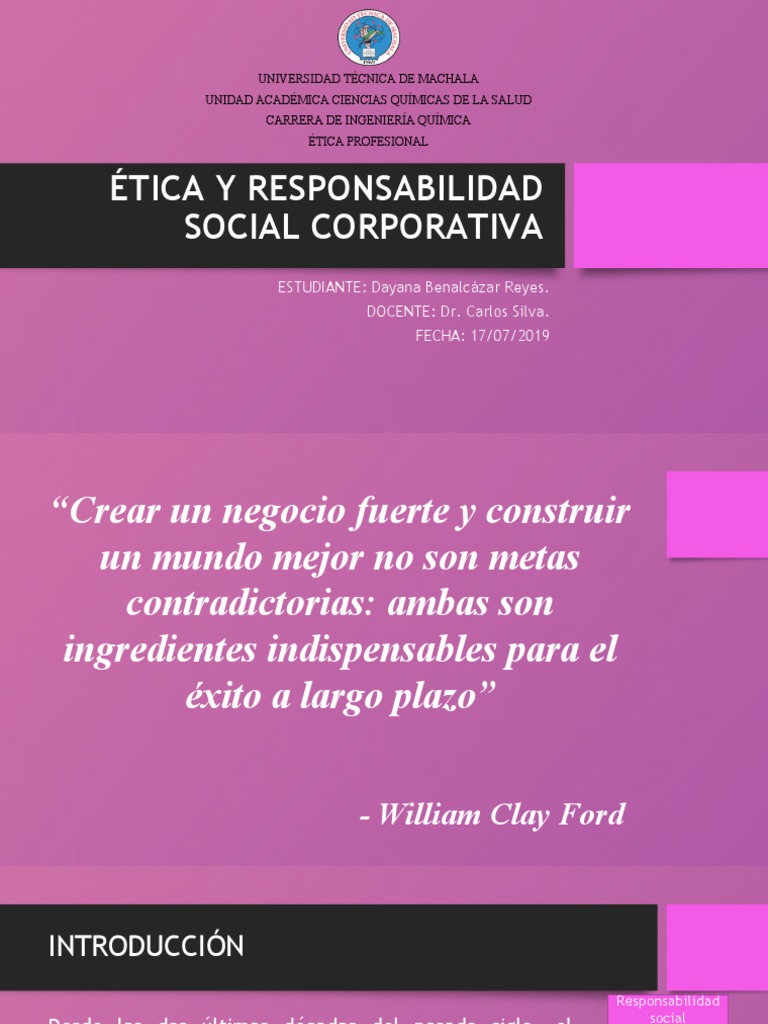 ÉTICA Y RESPONSABILIDAD SOCIAL CORPORATIVA - Diapositivas | PDF ...