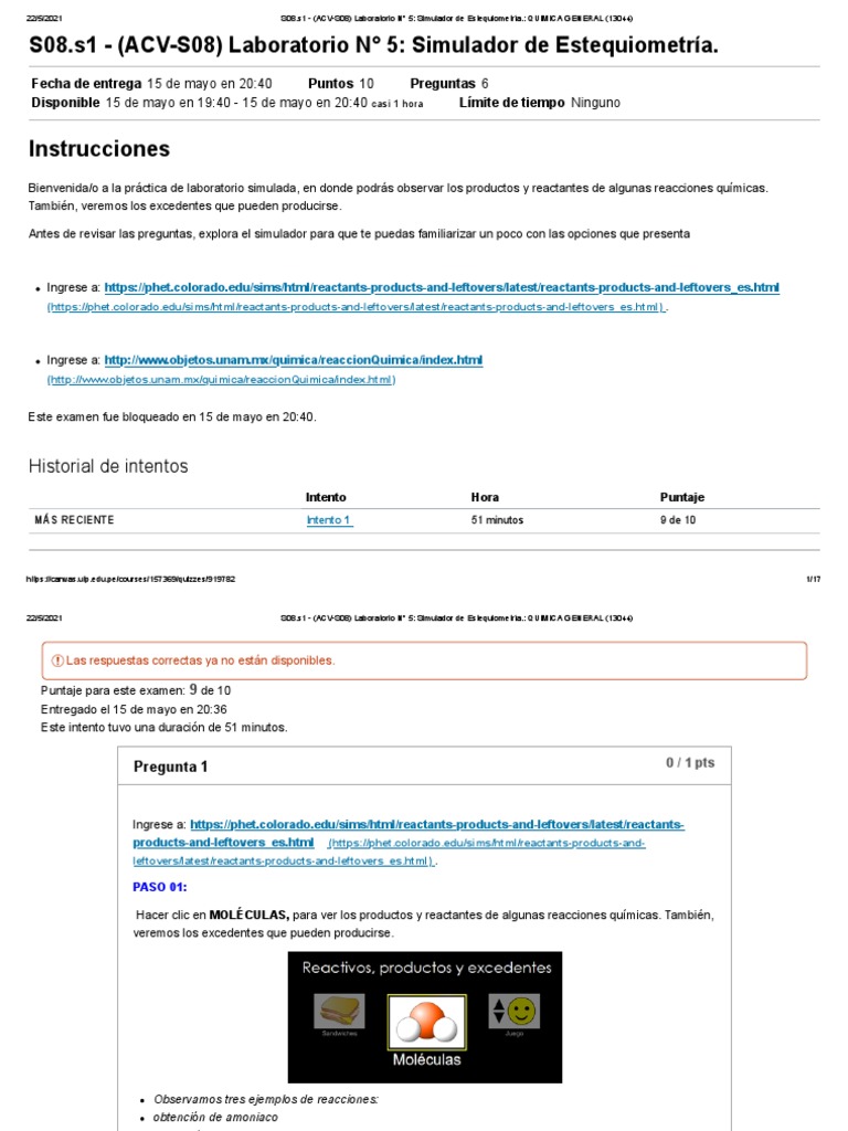 S08.s1 ACV S08 Laboratorio N 5 Simulador de Estequiometr A. QUIMICA GENERAL 13044 PDF | PDF ...