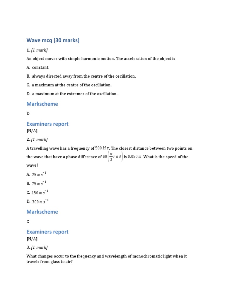 Wave MCQ | PDF | Waves | Polarization (Waves)