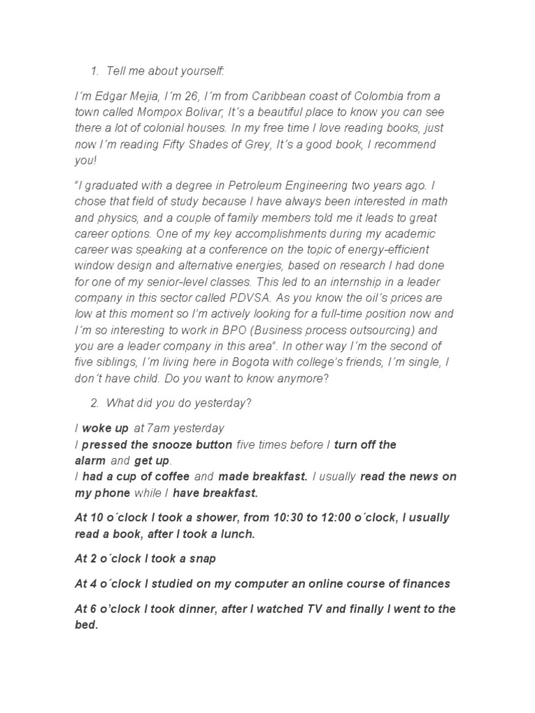 Tell Me About Yourself | PDF | Communication