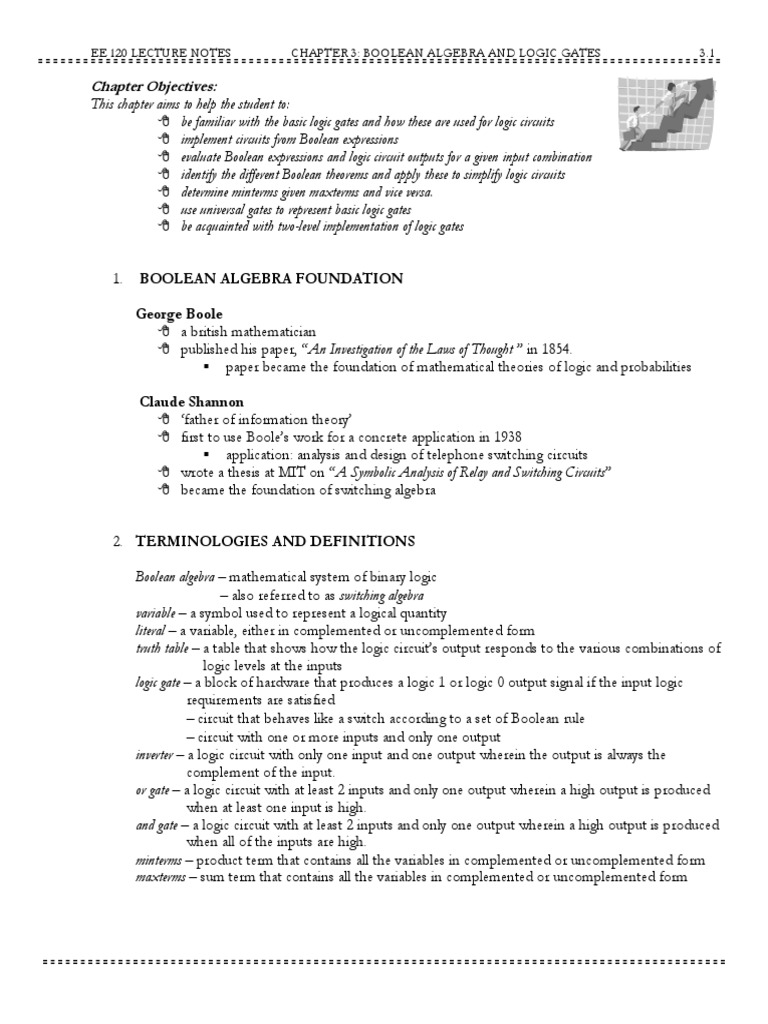 Chapter Objectives:: Ee 120 Lecture Notes Chapter 3: Boolean Algebra ...