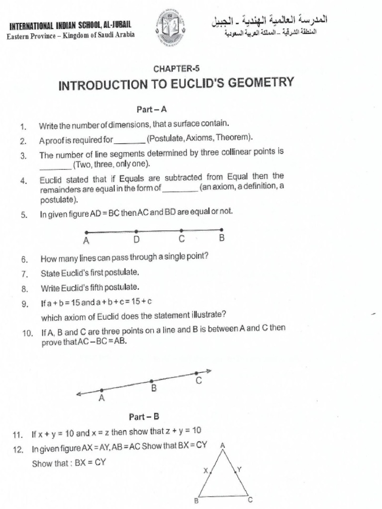 722018104430am-Revision Worksheet For Class 9-Maths-2018-19-Introduction To Euclids Geometry | PDF