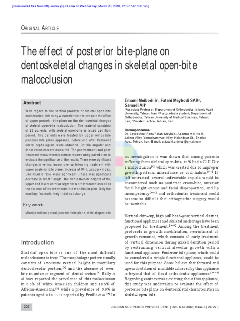 The Effect of Posterior Bite Plane On Dentoskeletal Changes in Skeletal ...
