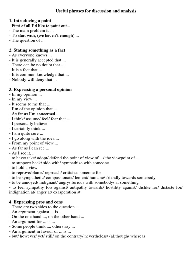 Useful Phrases For Discussion and Analysis | PDF | Narration | Argument