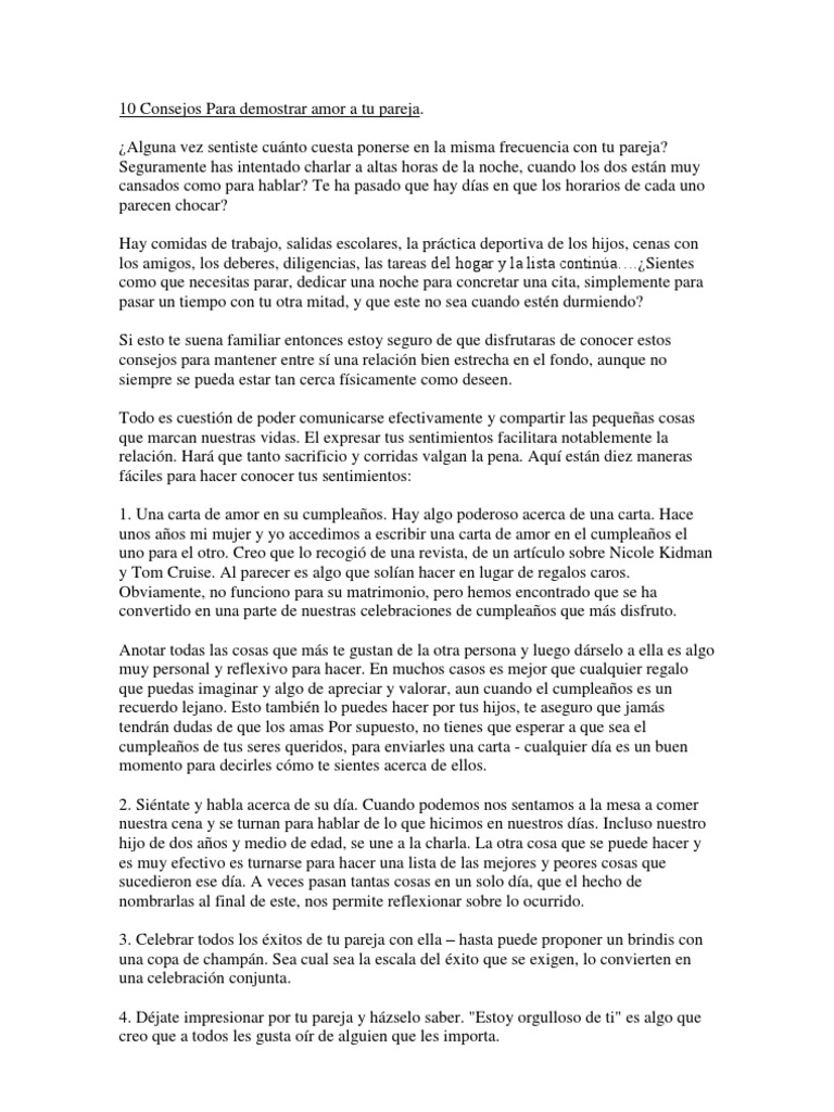 10 Consejos para Demostrar Amor a tu Pareja | PDF | Amor | Ocio