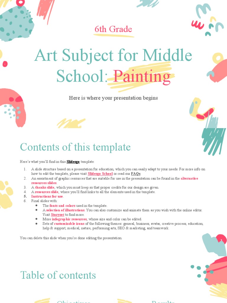 Art Subject For Middle School - 6th Grade - Painting by Slidesgo | PDF ...