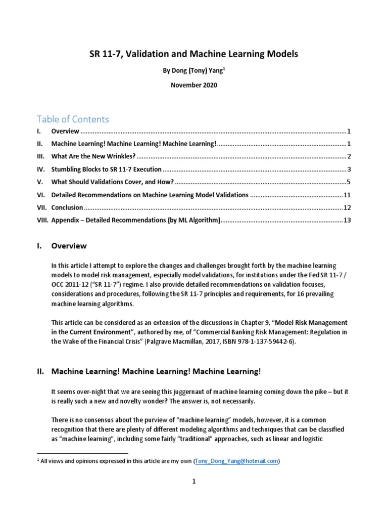 SR 11-7, Validation and Machine Learning Models | PDF | Receiver ...