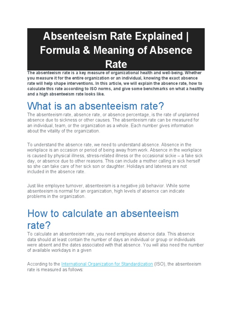 Calculating Absenteeism Rate Explained | PDF | Employment | Business