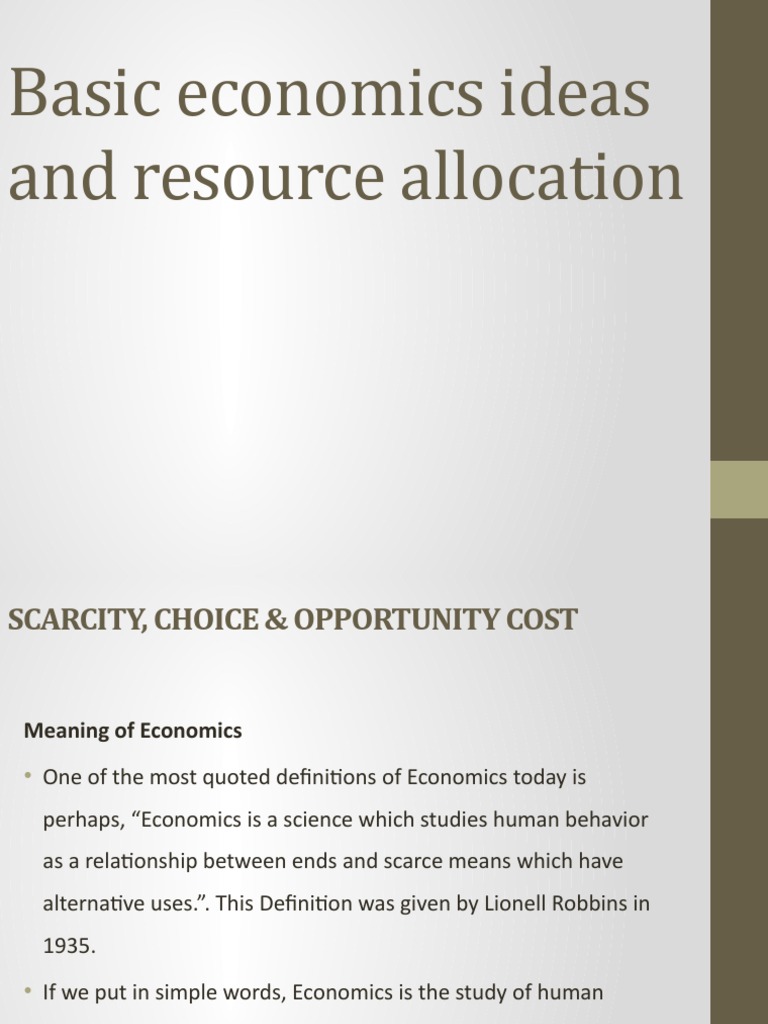 Basic Economics Ideas and Resource Allocation | PDF | Profit (Economics ...