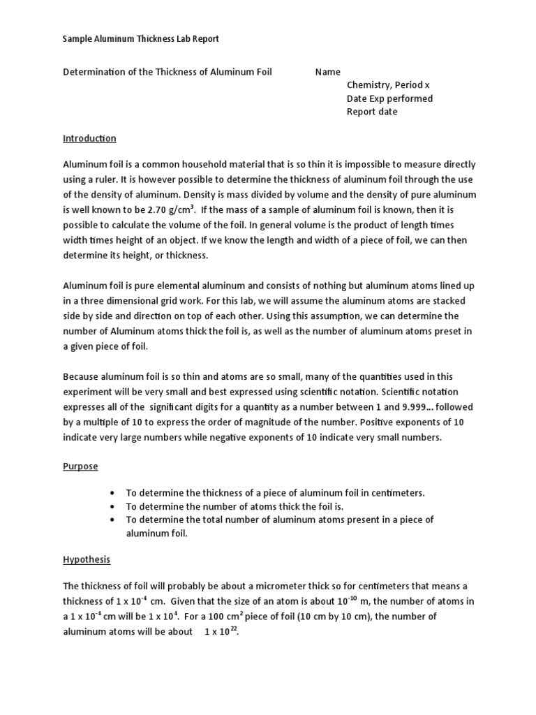 Aluminum Foil Thickness Lab Report | PDF | Density | Length