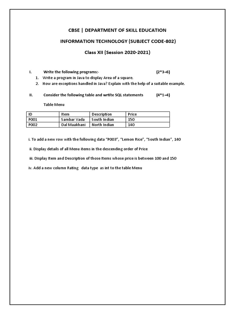 Practical Question Paper For Class 12th | PDF