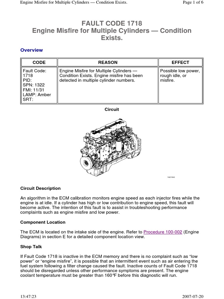Fault Code 1718 Engine Misfire For Multiple Cylinders - Condition ...