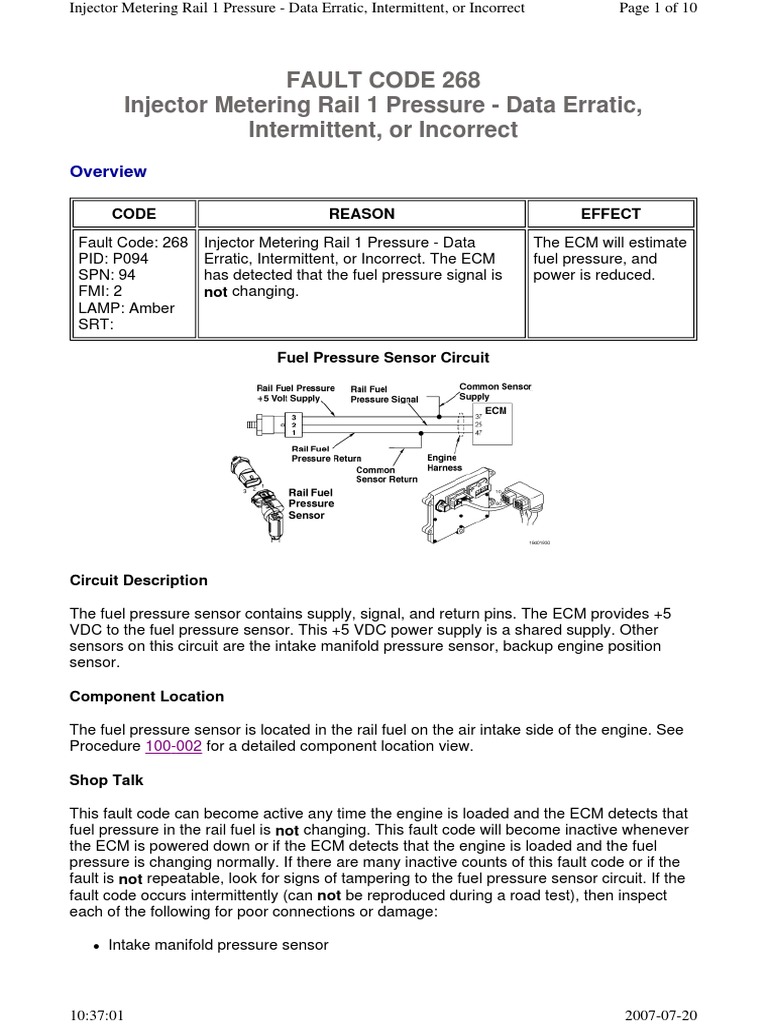 Fault Code 268 Injector Metering Rail 1 Pressure - Data Erratic ...